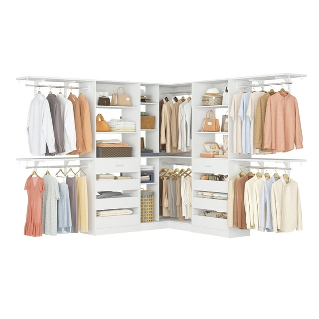 Homieasy 95"-132"Closet System With Drawers & Shelves Corner Closet ...