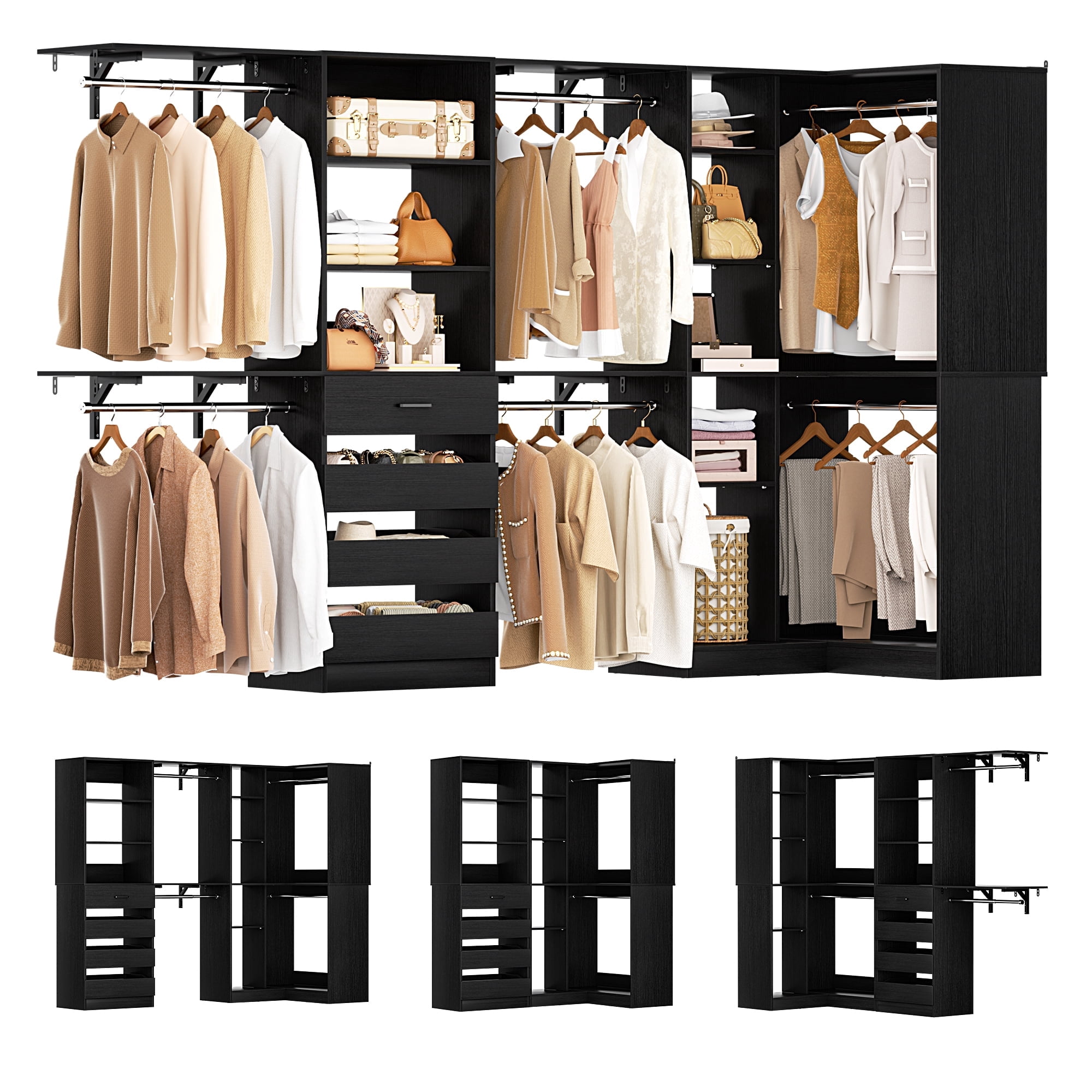 Homieasy 96"-128" 2-Piece Freestanding Closet System, Corner Wardrobe ...
