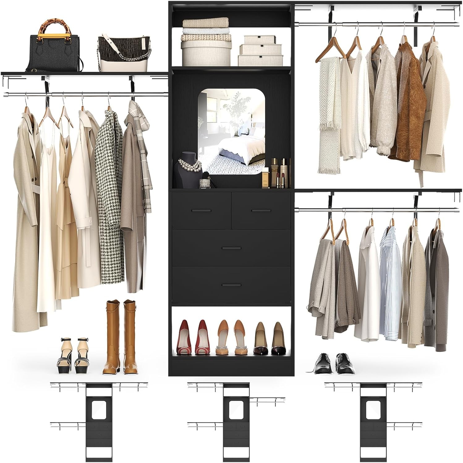 Homieasy 96" Closet System, 8FT Walk in Closet Organizer with 3 Hanging ...