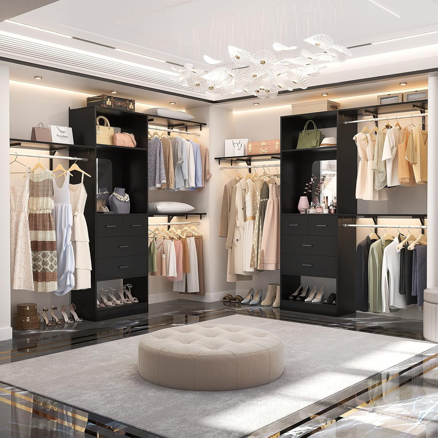 Homieasy 96" Closet System with 3 Hanging rods and Shelves, Sturdy ...