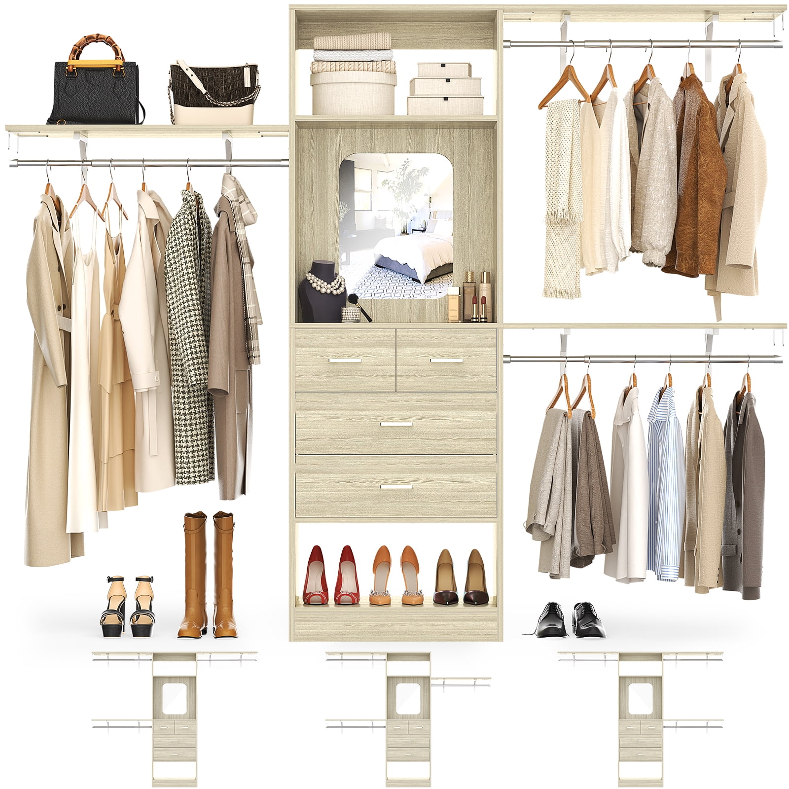 Homieasy 96" Closet System, 8FT Walk in Closet Organizer with 3 Hanging ...