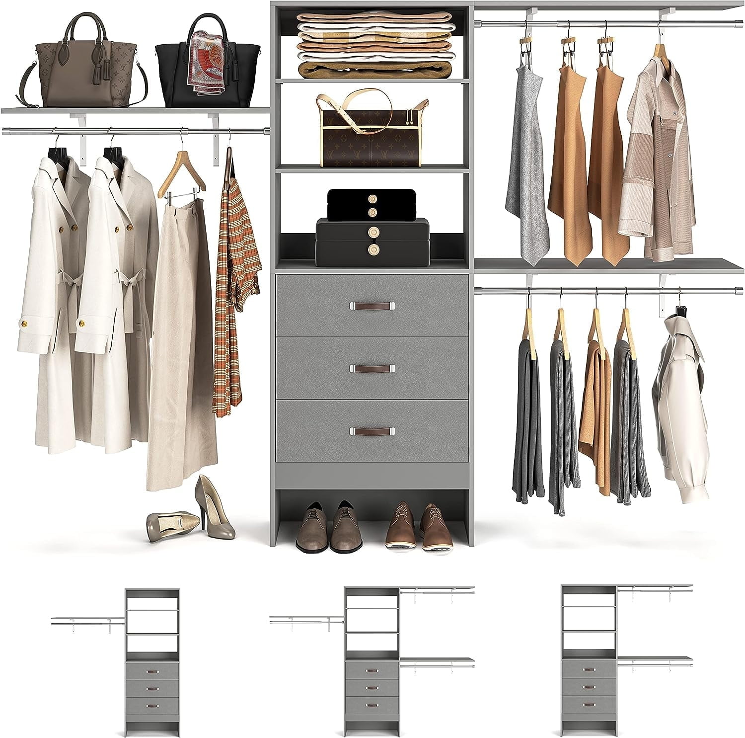 "Homieasy 96"" Wardrobe System, 8FT Organizer, 3 Towers, 3 Drawers ...