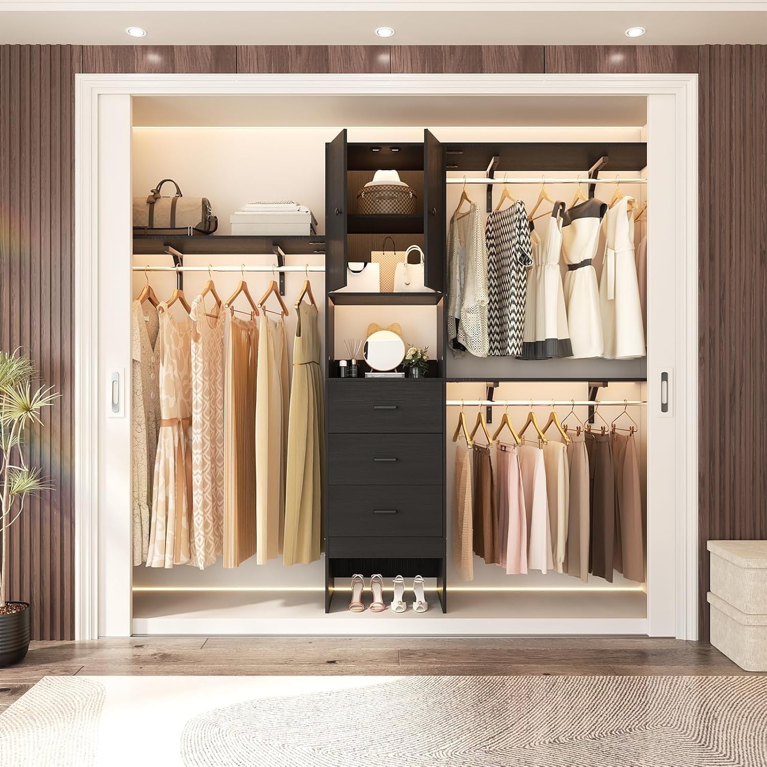 Homieasy 96 '' Closet Organizer System with Wood Drawers and Doors, 8FT ...