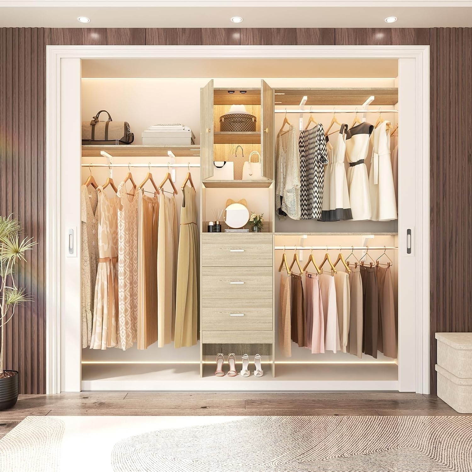 Homieasy 96 '' Closet Organizer System with Wood Drawers and Doors, 8FT ...