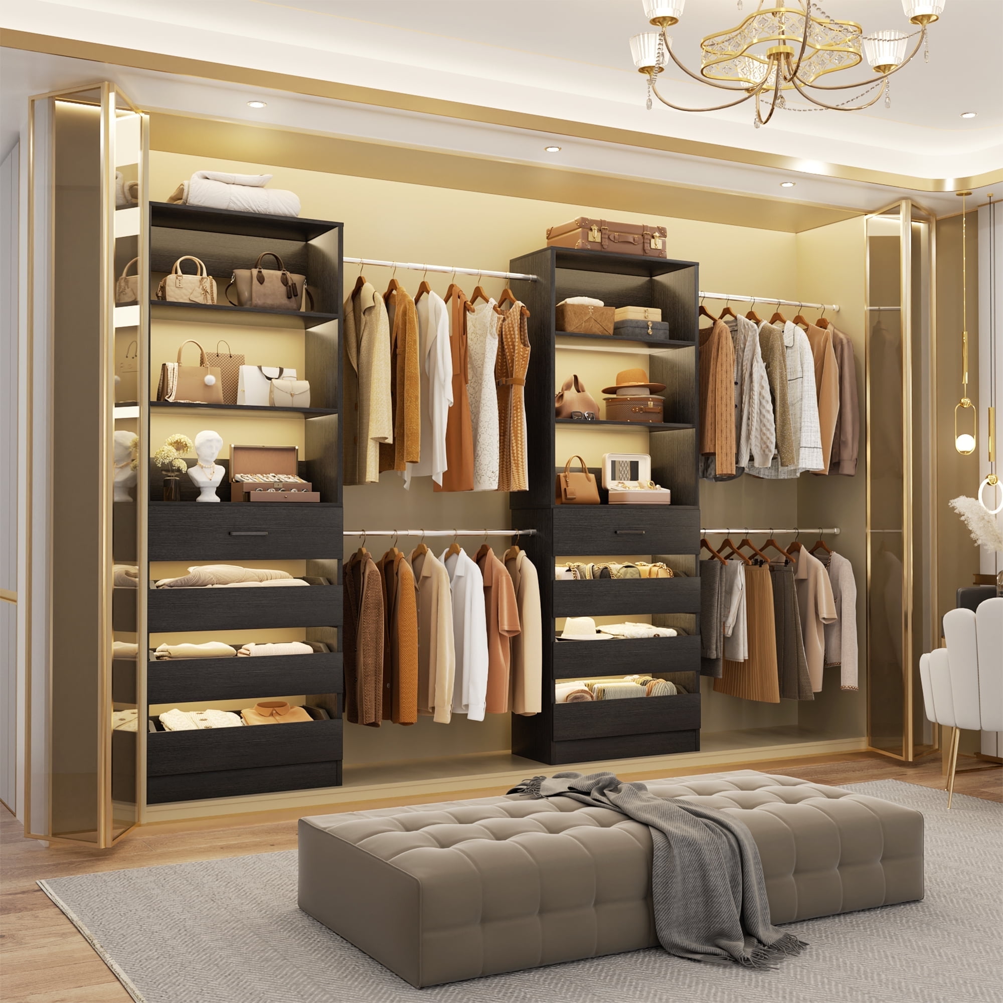 Homieasy Adjustable Closet Organizer System (6-15Ft) with 8 Wooden ...