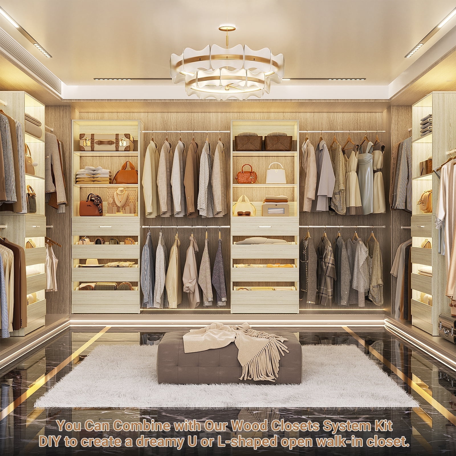 Homieasy Adjustable Closet Organizer System (6-15Ft) with 8 Wooden ...