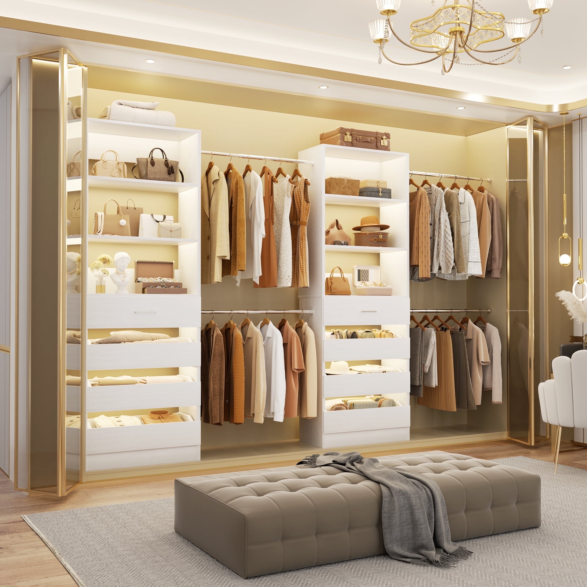 Homieasy Adjustable Closet Organizer System (6-15Ft) with 8 Wooden ...