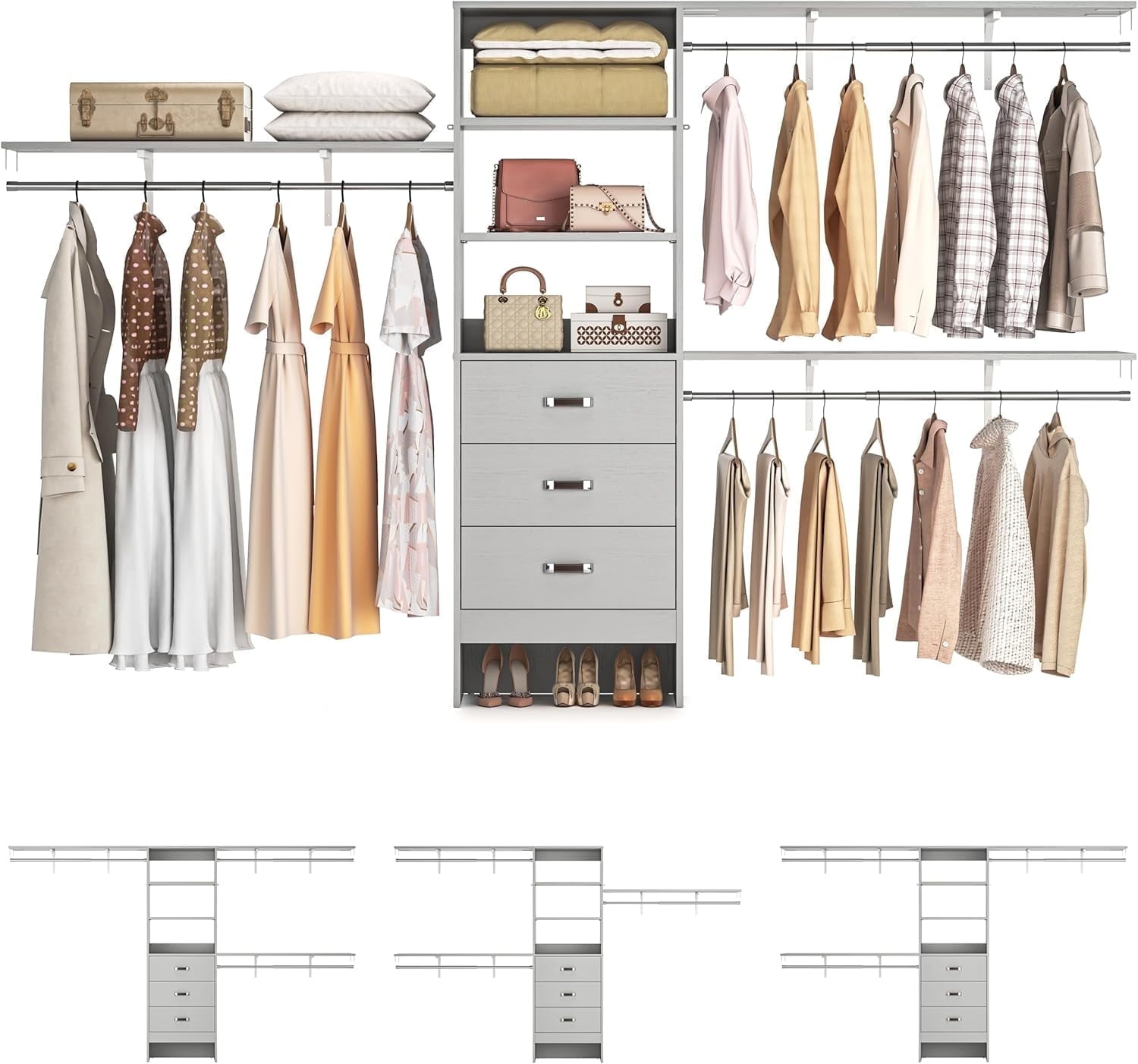 Homieasy 120'' Closet System, Walk In Closet Organizer with 3 Shelving ...