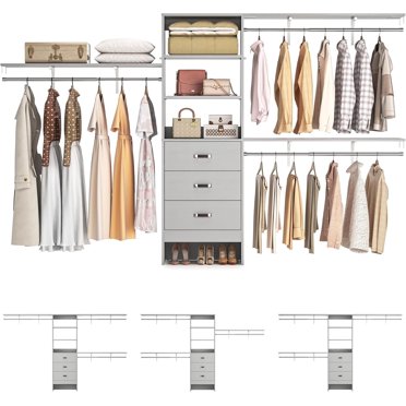 Homieasy 96" Closet System, 8FT Walk in Closet Organizer with 3 Hanging ...