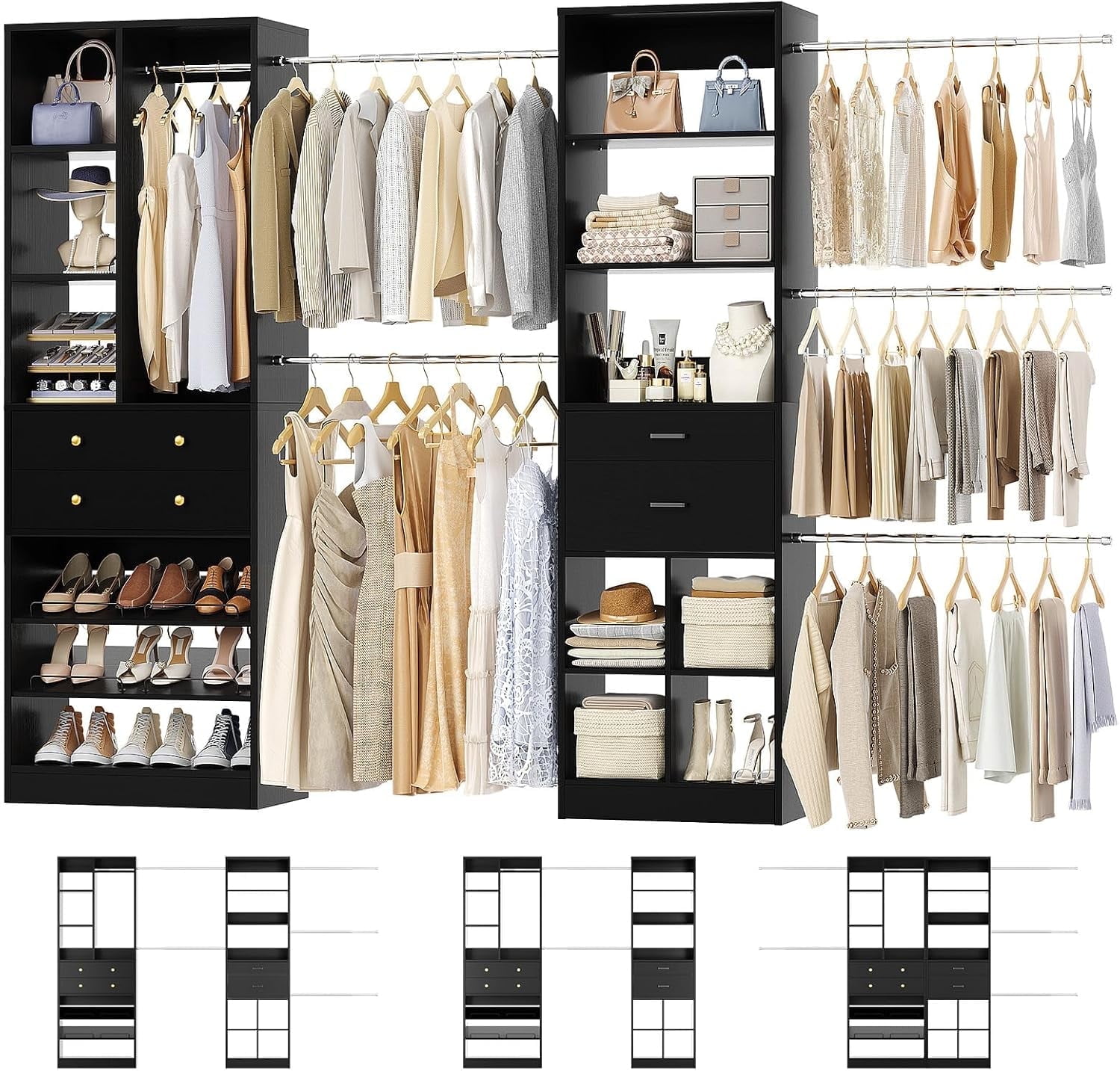 Homieasy Adjustable Walk-in Closet System, 10.7FT (72"-128.6") with 4 ...