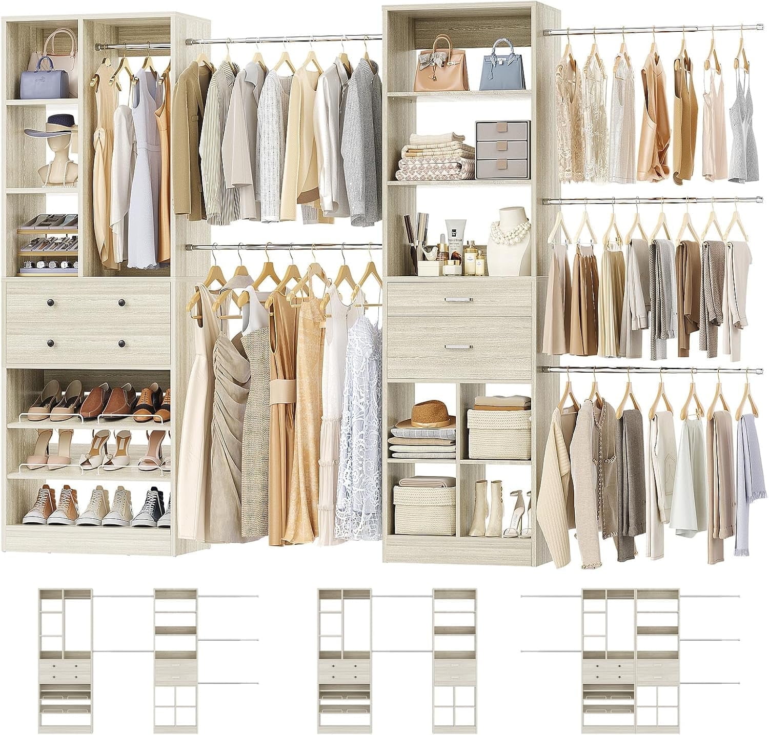 Homieasy Adjustable Walk-in Closet System, 10.7FT (72"-128.6") with 4 ...