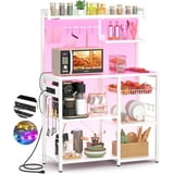 Homieasy Bakers Rack with Power Outlet and LED light strings, Microwave ...