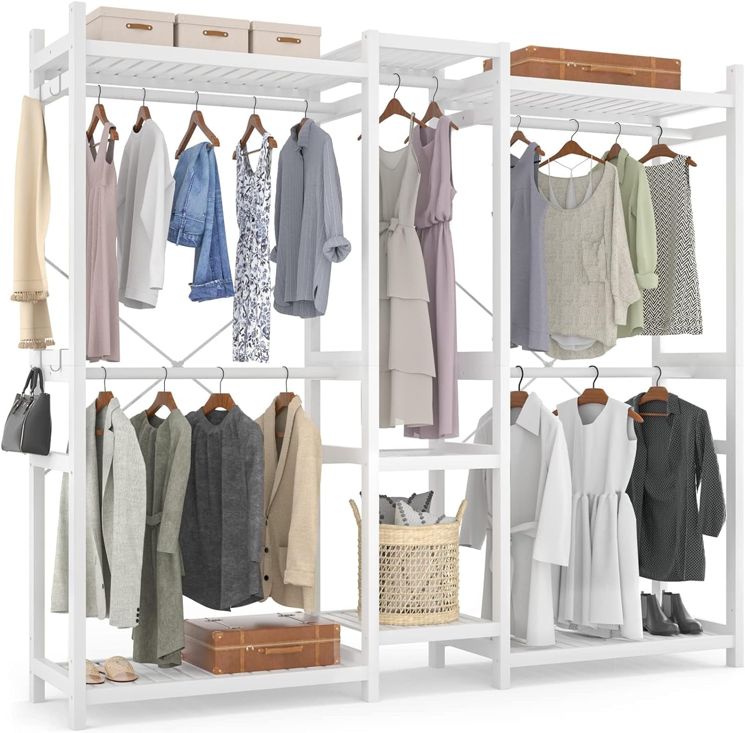Homieasy Bamboo Closet System Clothes Rack, Large Freestanding Garment ...