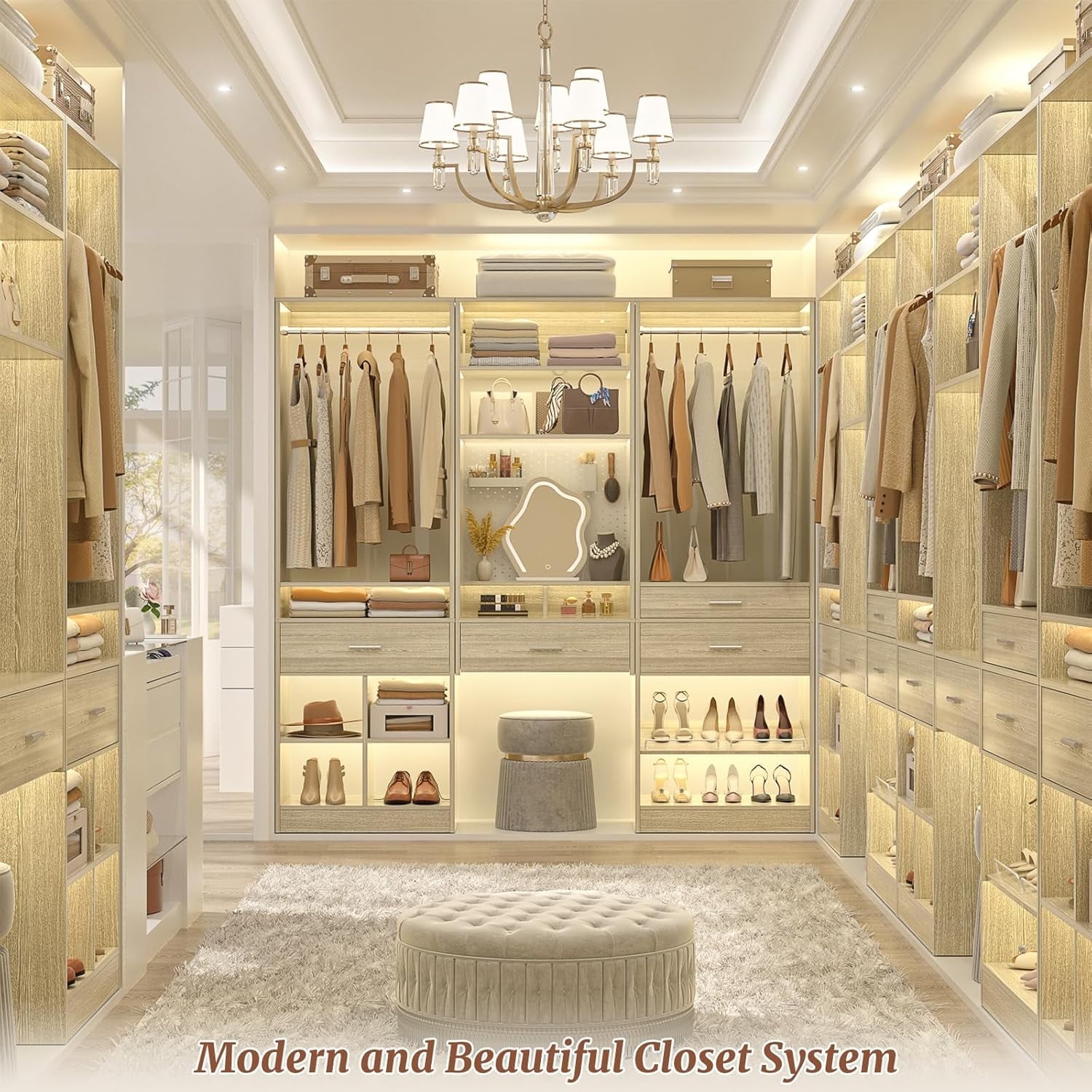 Homieasy Closet System with Wooden Drawers, Adjustable Angled Shoe Rack ...