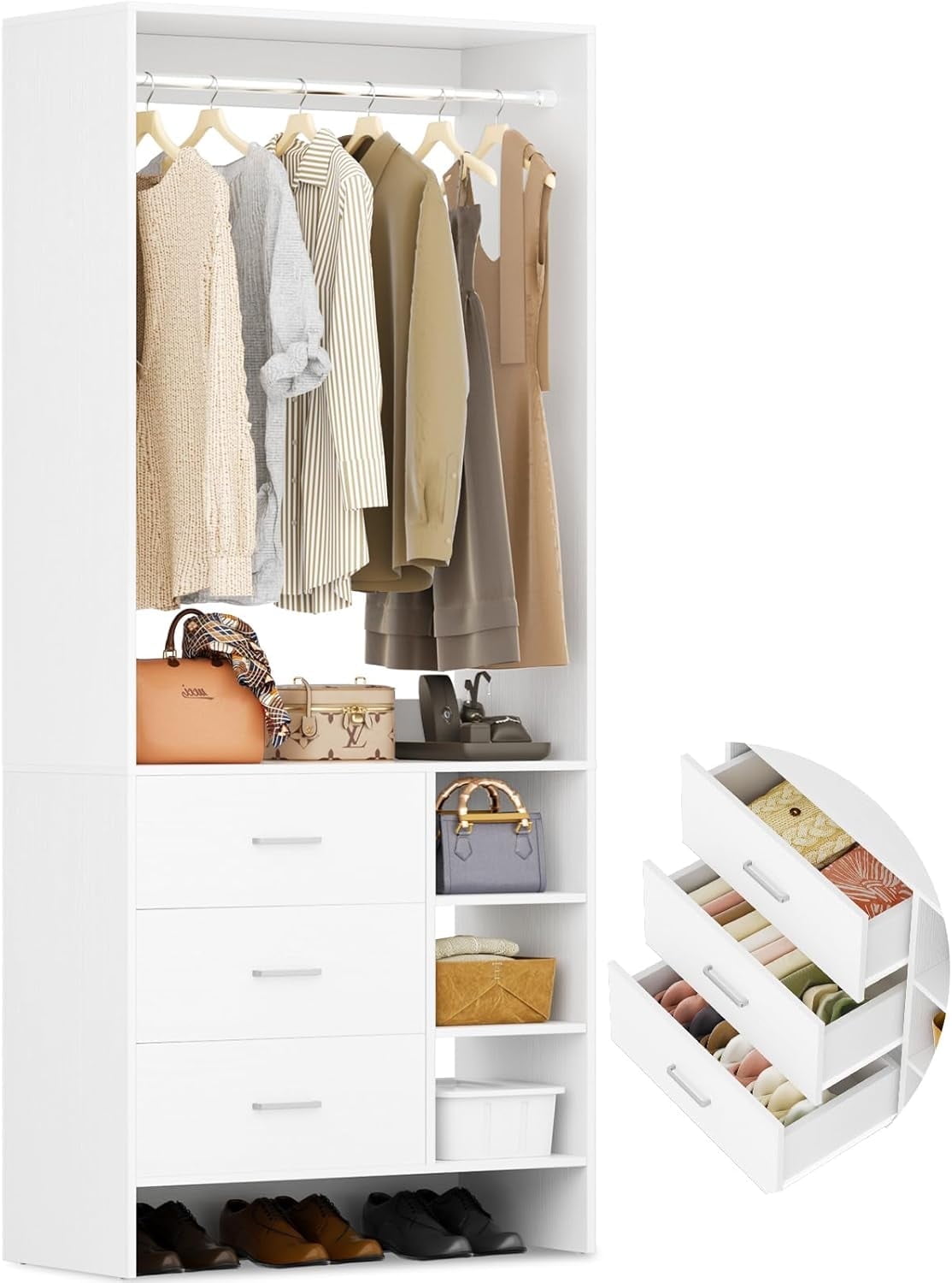 Homieasy Closet System with 3 Drawers and Shelves, 29.6’’ Closet ...