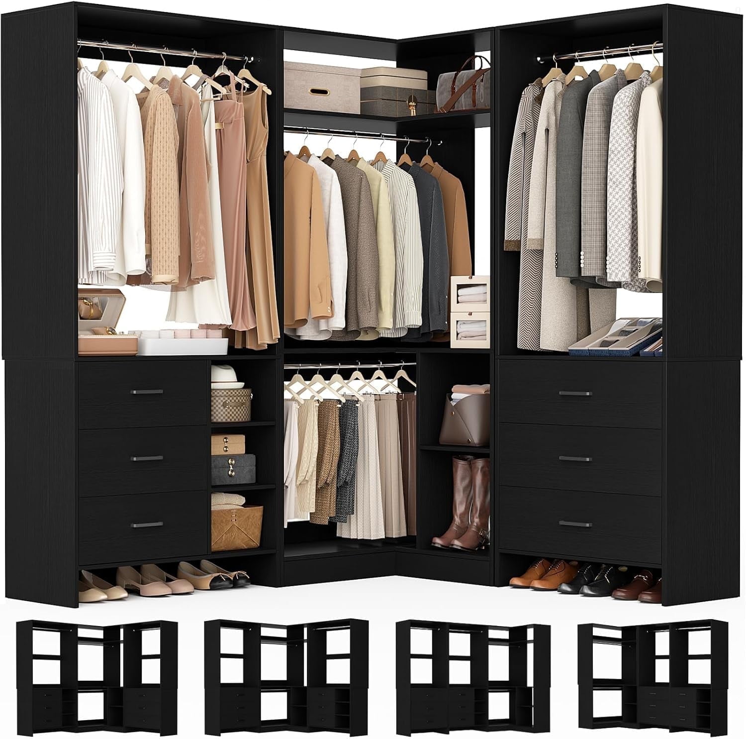 Homieasy Closet System with 5 Drawers, Closet Organizer System with 15 ...