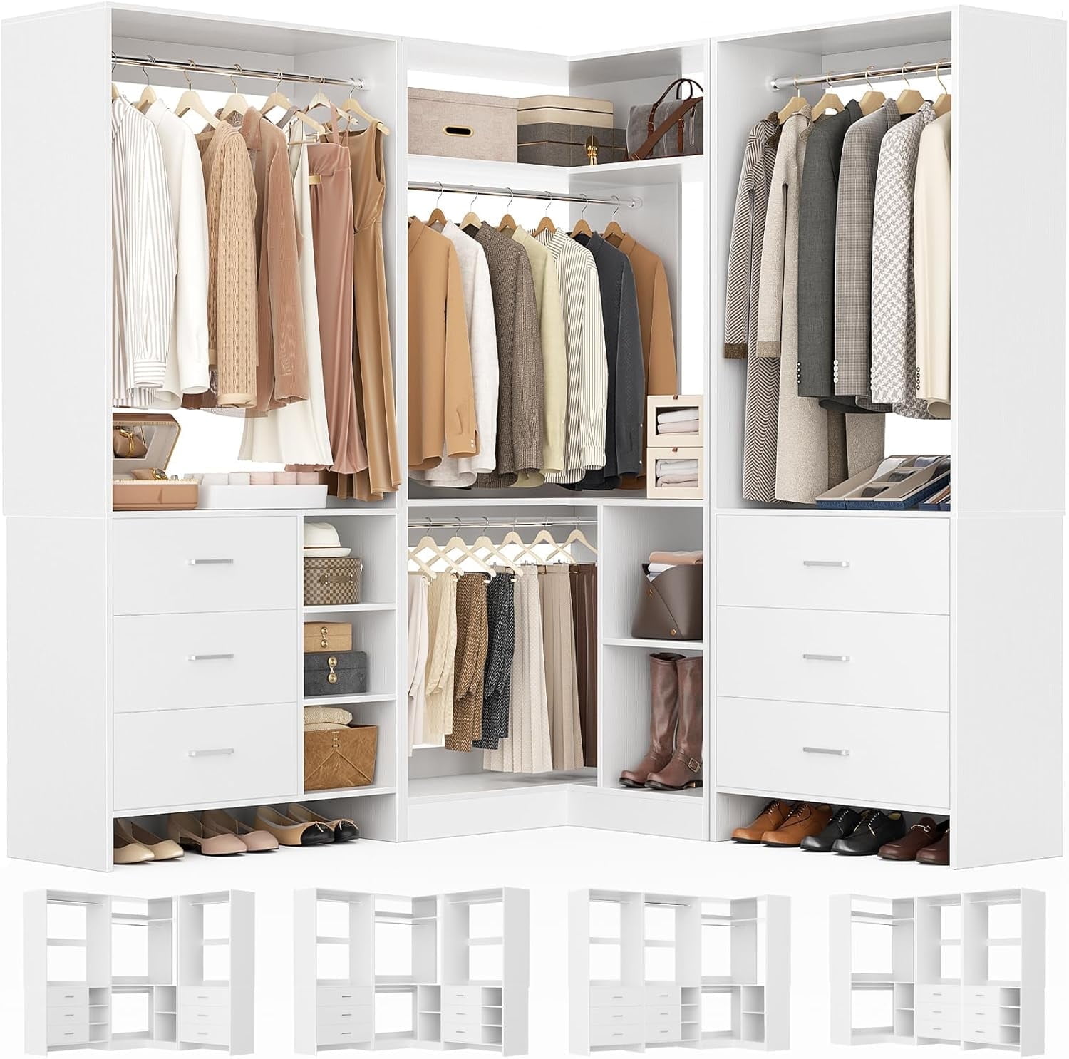 Homieasy Closet System with 3 Sets, 86.8" Closet Organizer System with ...