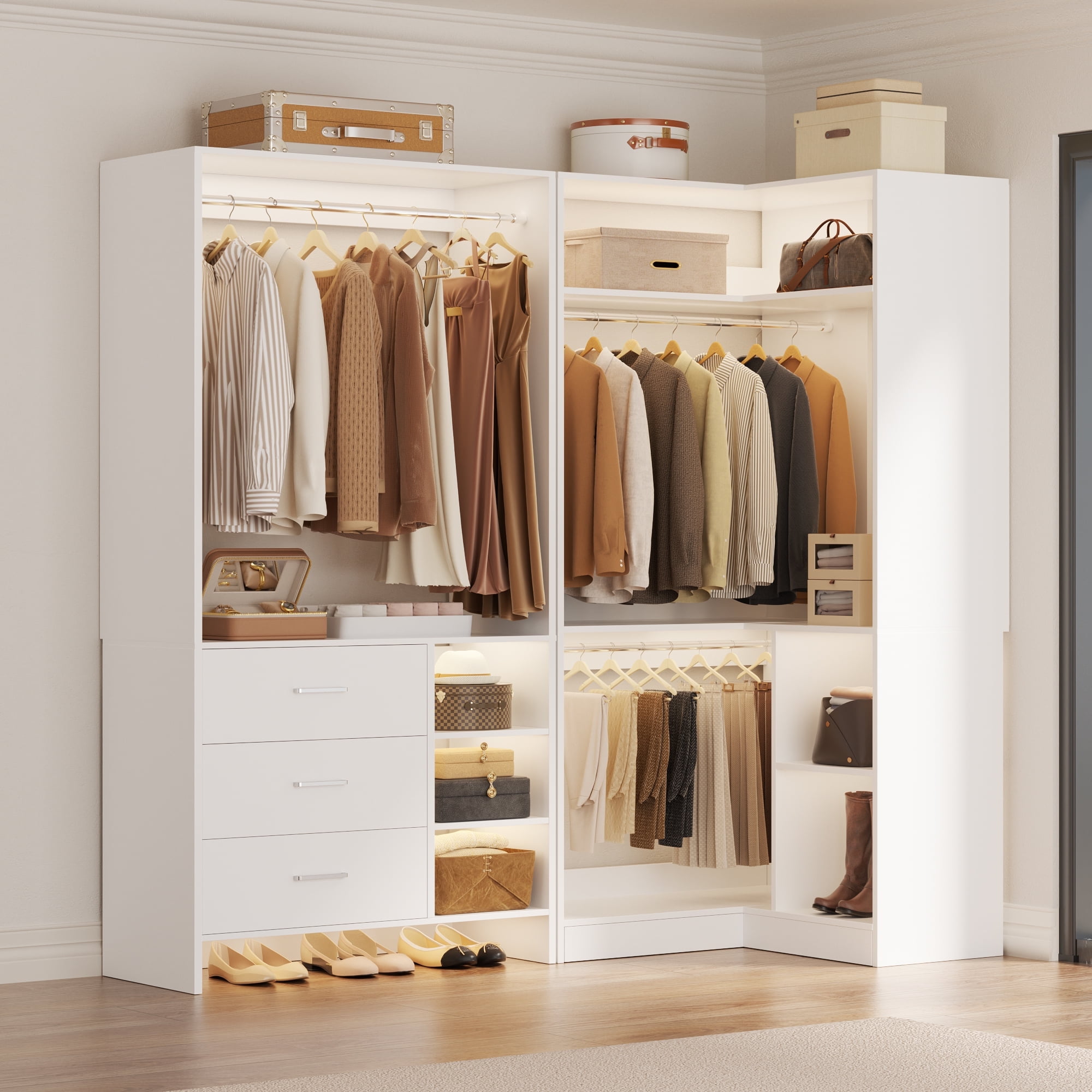 Homieasy Closet System with 3 Drawers, 2 Hanging Rods & Corner Tower ...