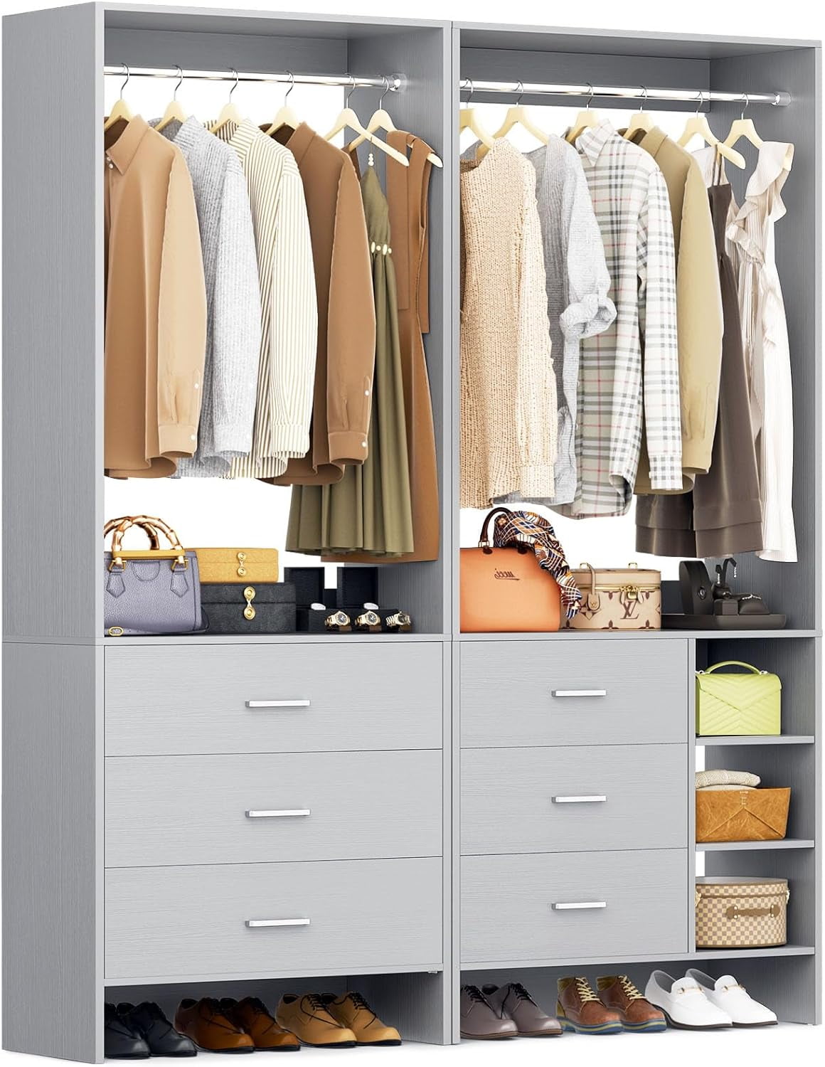 Homieasy Closet System with 6 Drawers, 4.5ft Wood Closet Organizer ...