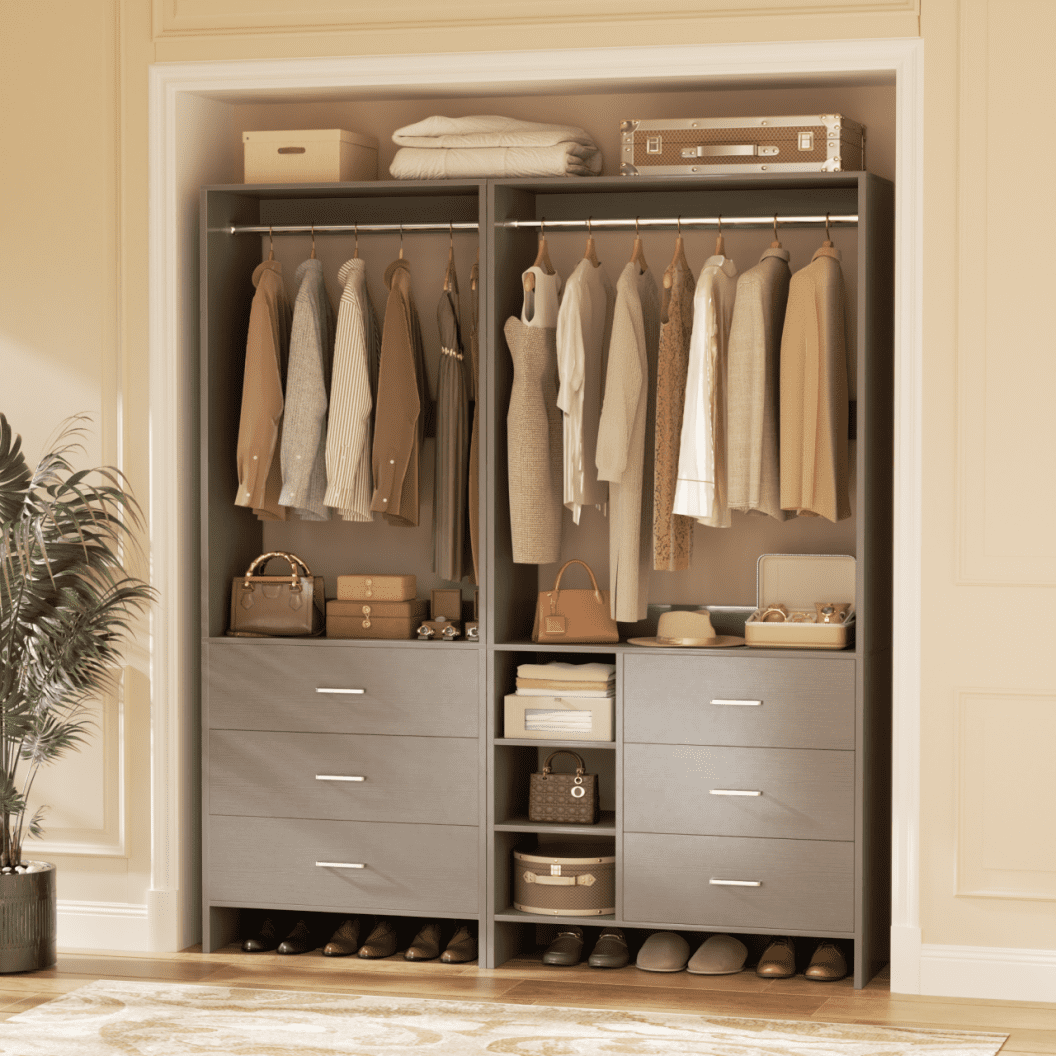 Homieasy Closet System with 6 Drawers, 4.5ft Wood Closet Organizer ...