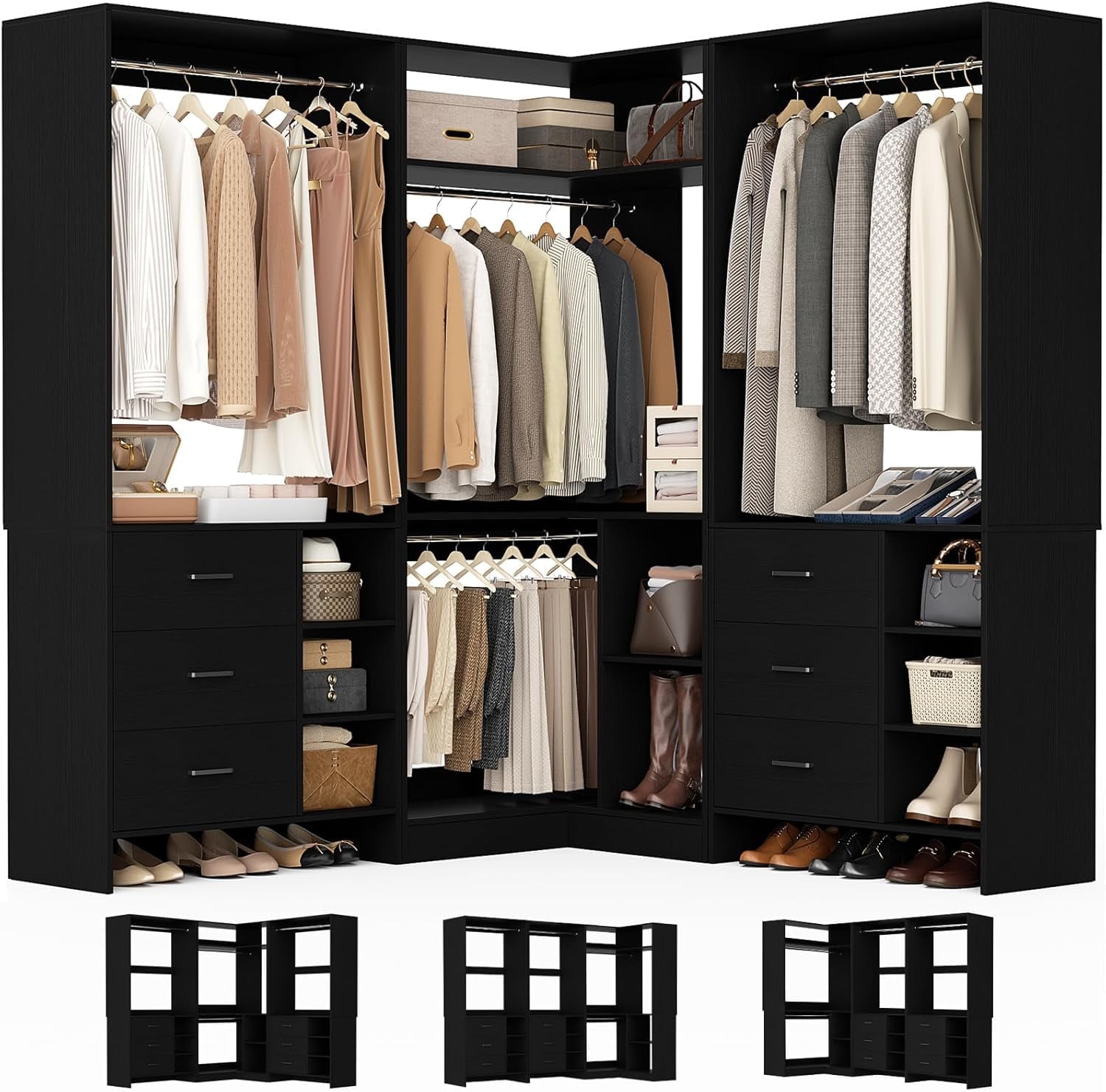 Homieasy Closet System with 6 Drawers, 4 Hanging Rods & Corner Tower ...