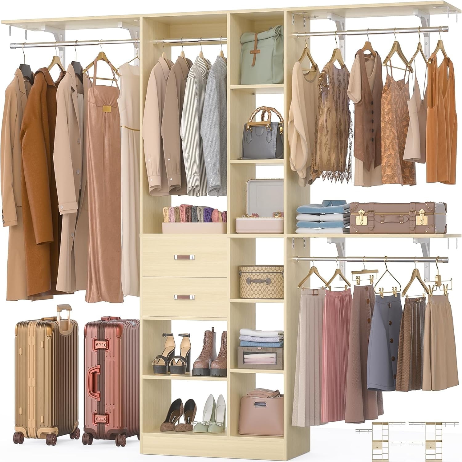 Homieasy Closet System, 8FT Closet Organizer System with 13 Shelves & 2 ...