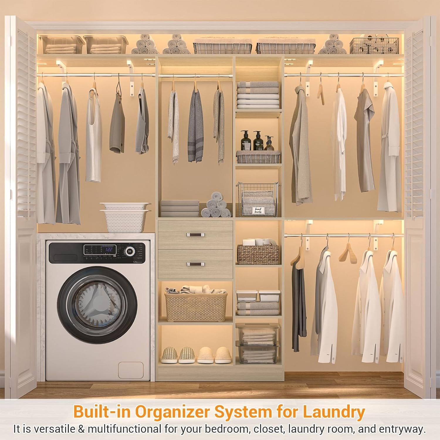 Homieasy Closet System, 8FT Closet Organizer System with 13 Shelves & 2 ...