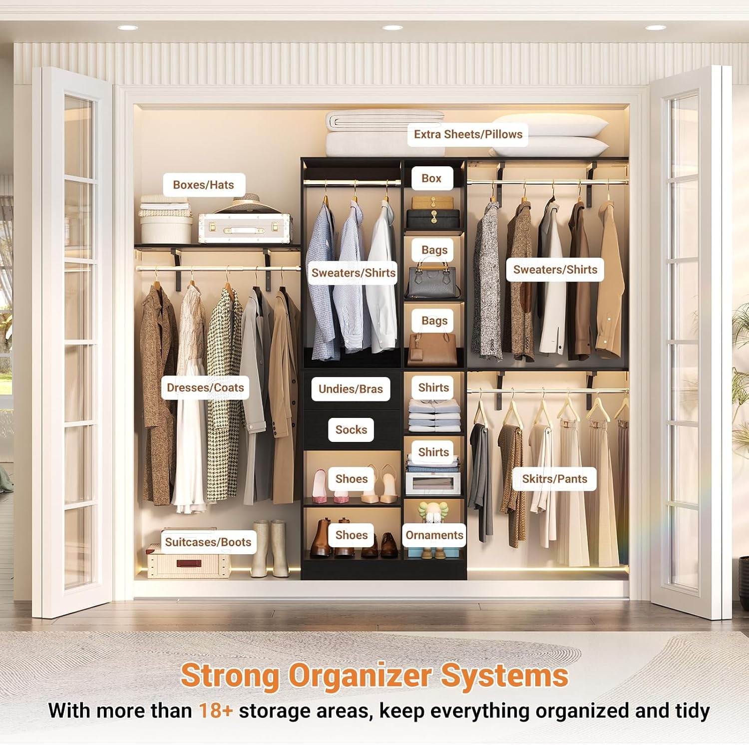 Homieasy Closet System, 8FT Closet Organizer System with 13 Shelves & 2 ...