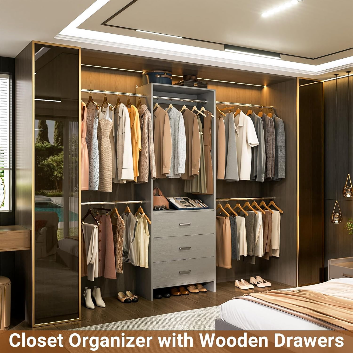 Homieasy Closet System, Closet Organizer with 3 Wooden Drawers, Closet ...