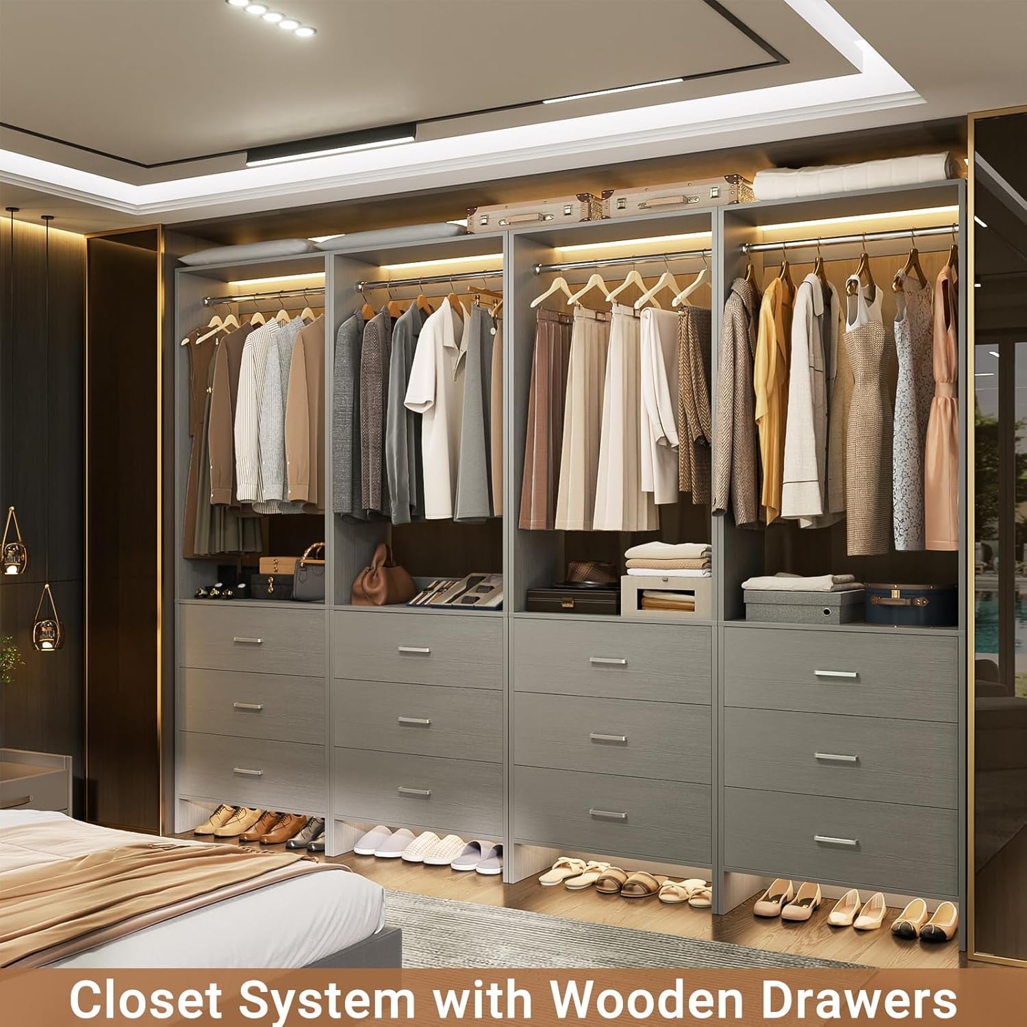 Homieasy Closet System Closet Organizer, 8ft Wood Closet Organizer ...
