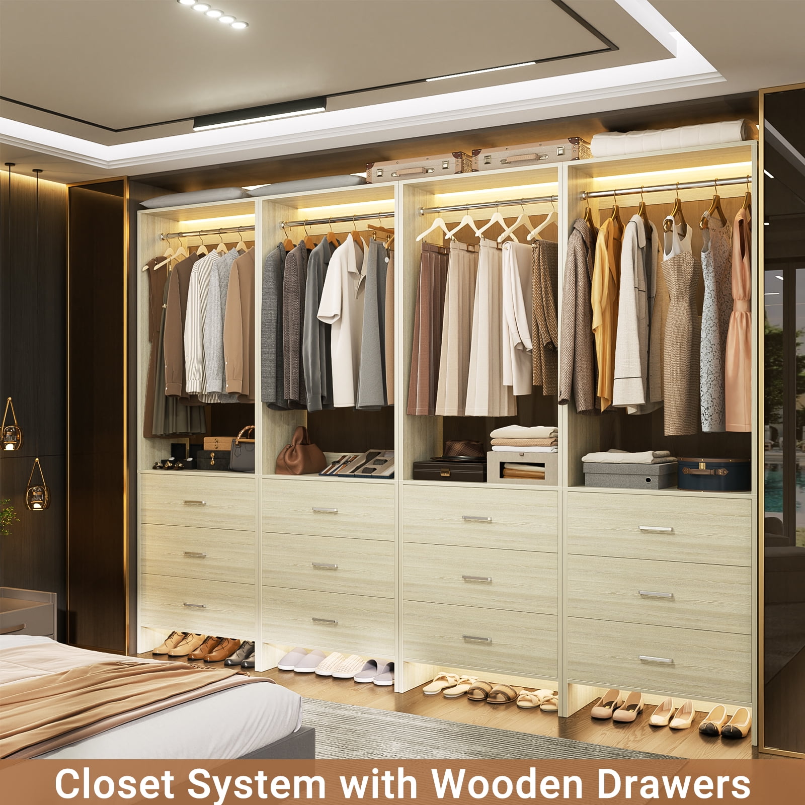 Homieasy Closet System Closet Organizer, 8ft Wood Closet Organizer ...