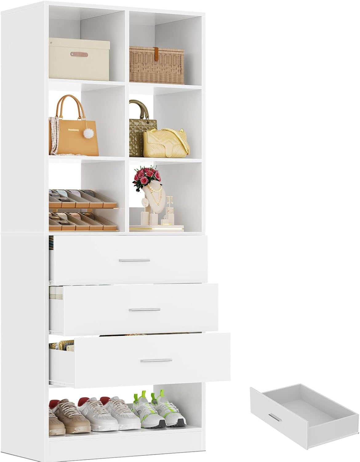 Homieasy Closet System Organizer with 3 Drawers and Partition Storage ...