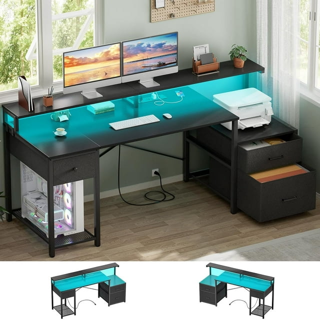 Homieasy Computer Desk with 3 Drawers, Home Office Desk with Power ...