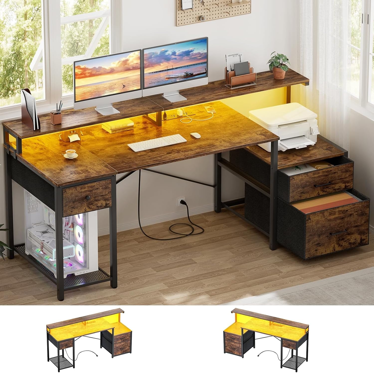 Homieasy Computer Desk with 3 Drawers, Home Office Desk with Power ...