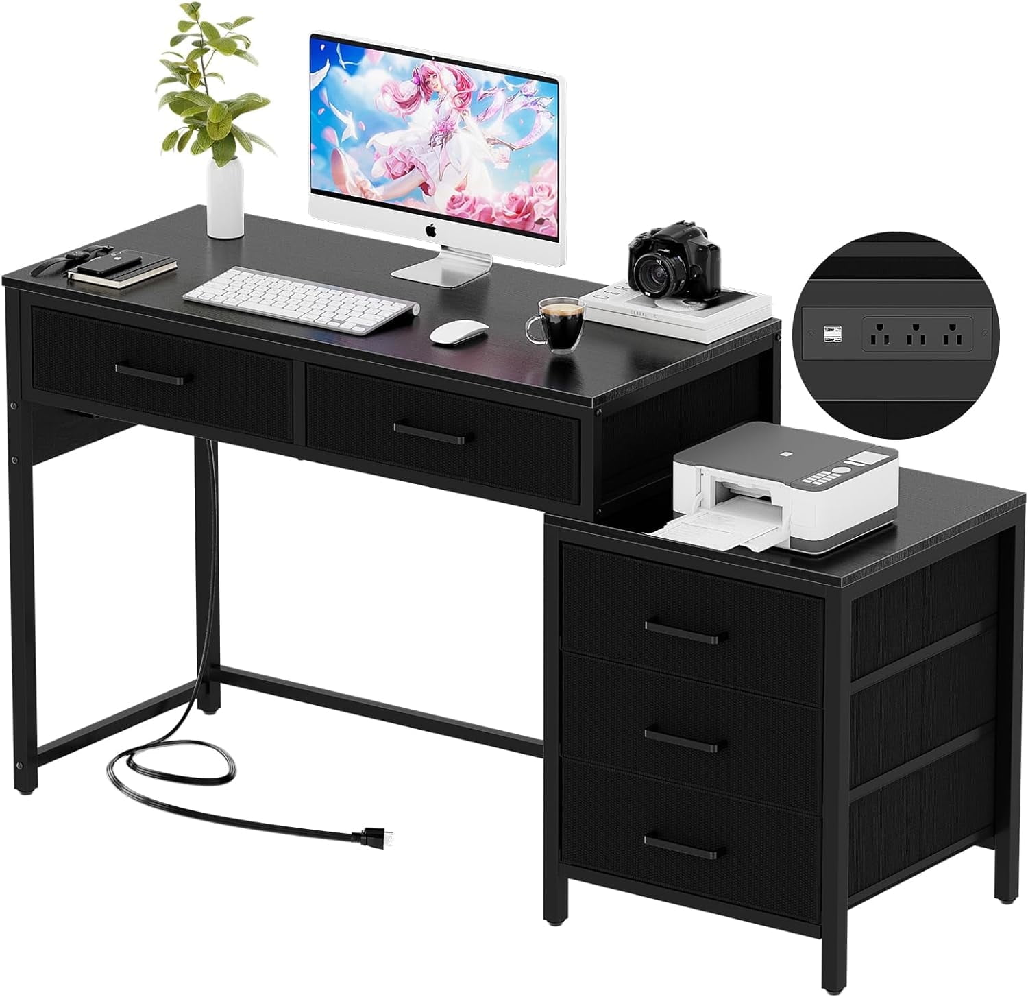 Homieasy Computer Desk with 5 Drawers, Reversible Home Office Desk with ...