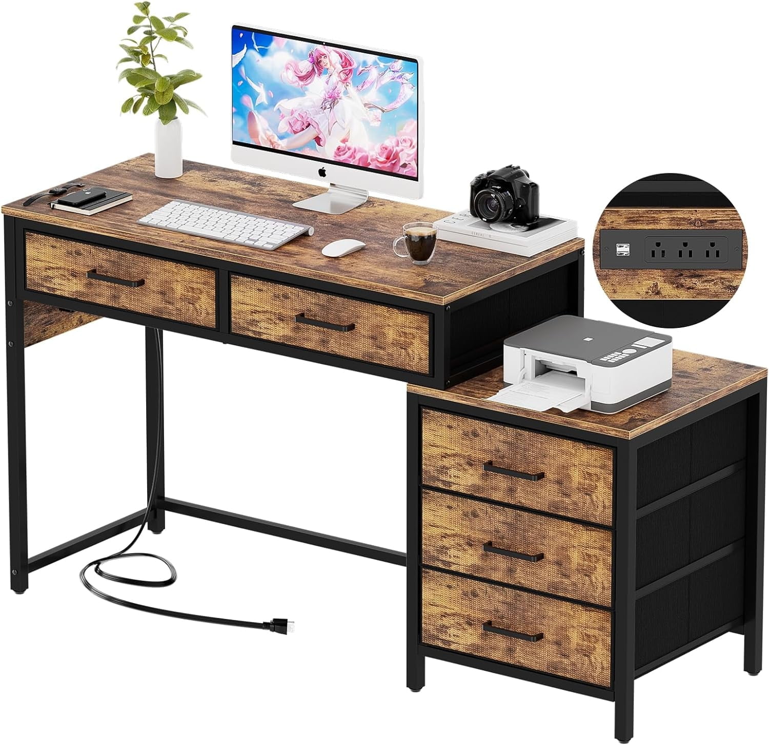Homieasy Computer Desk with 5 Drawers, Reversible Home Office Desk with ...
