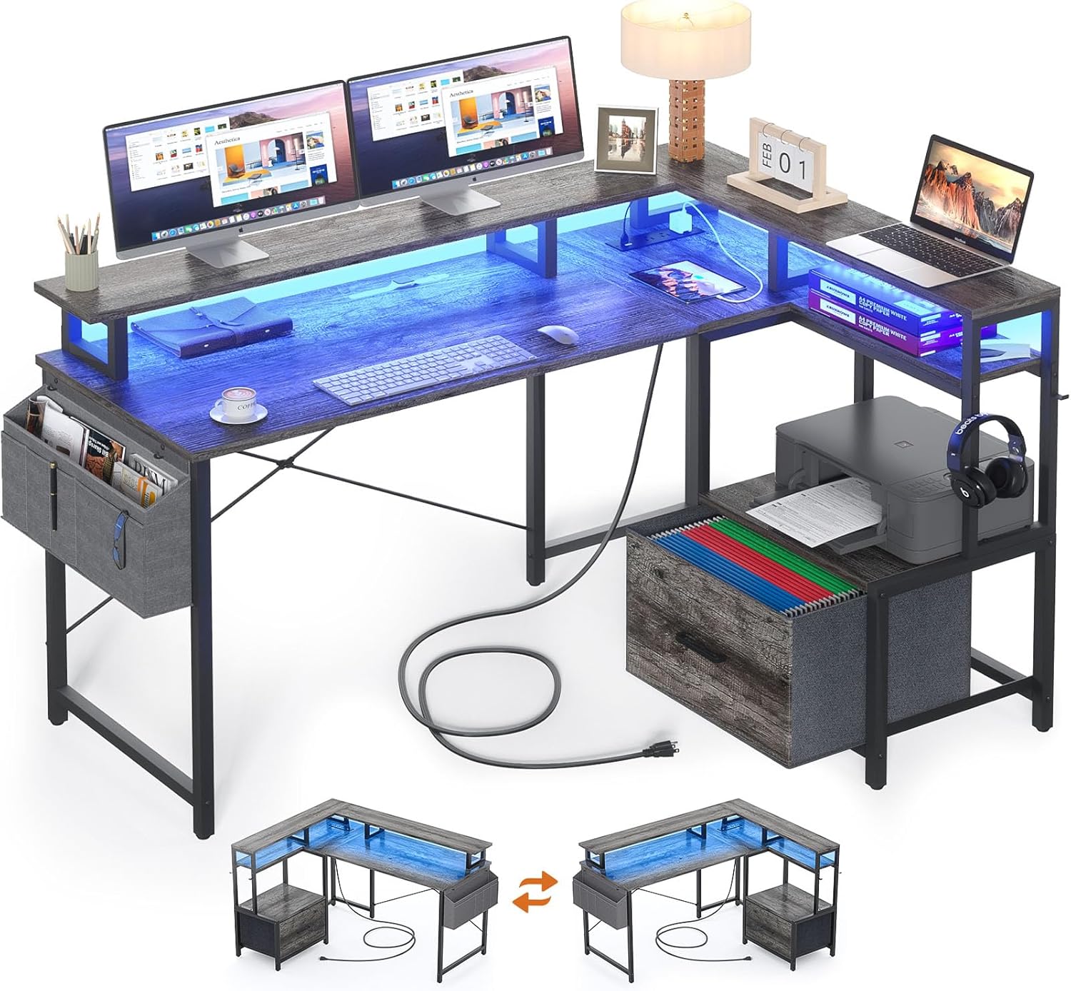 Homieasy Computer Desk with File Drawer Cabinet, L Shaped Office Desk ...