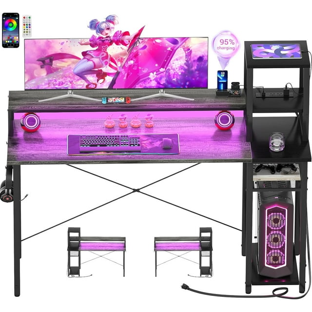 Homieasy Computer Desk with LED Strip and Monitor Stand, 47 inch ...