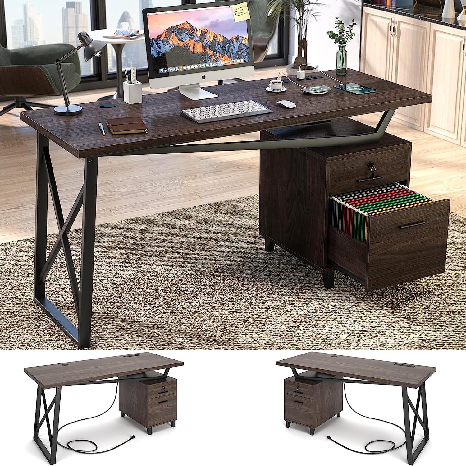 Homieasy Computer Desk, 53 Inch Reversible Desk with Drawer, Storage ...