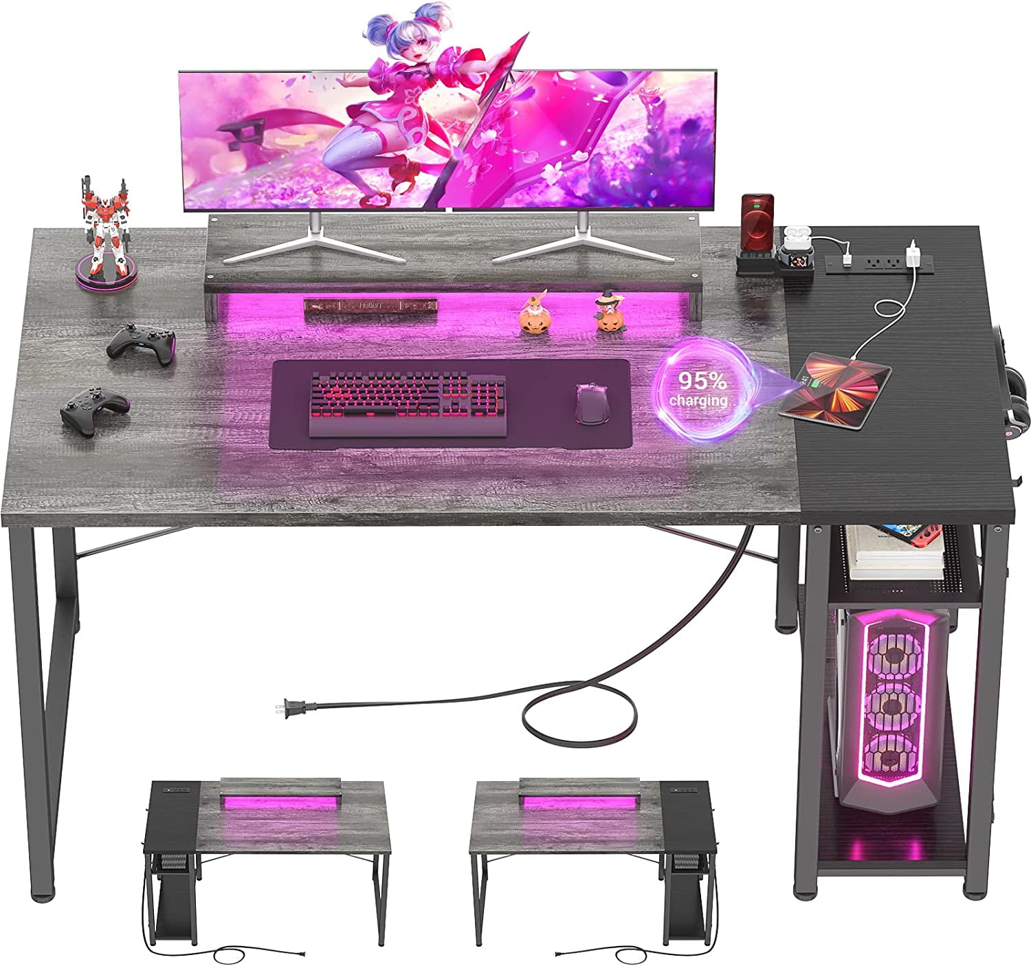 AABBCC Computer Desk with Power Outlet and USB Ports, 47 inch Ergonomic ...