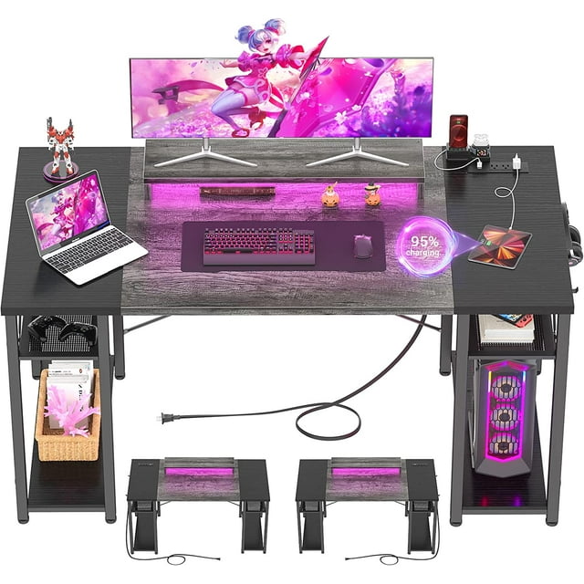 Homieasy 55'' Ergonomic Gaming Desk with USB Ports, Power Outlets ...