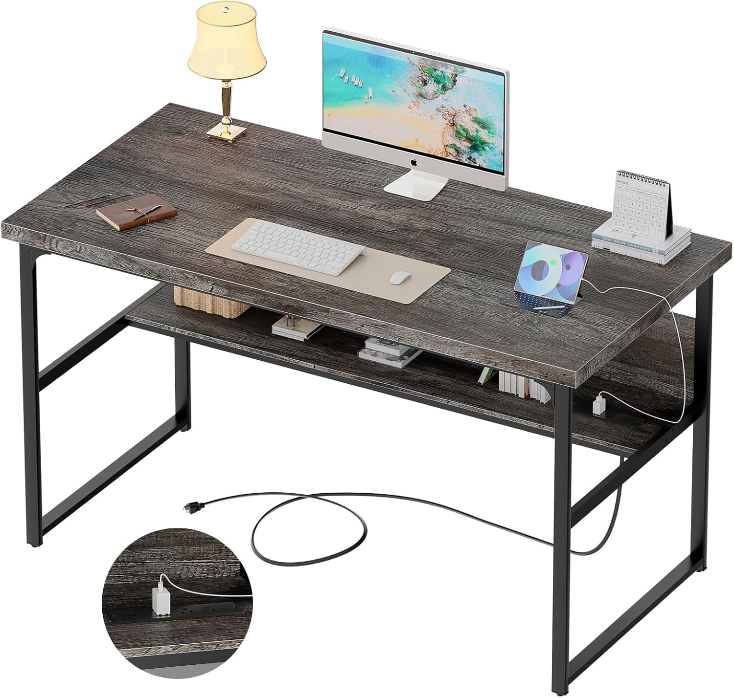 Homieasy Computer Desk with Power Outlets, Executive Desk with Extra ...