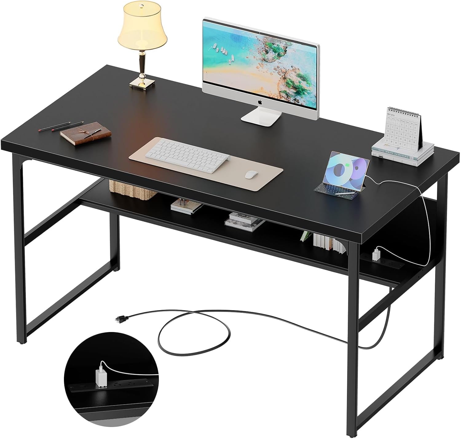 Homieasy Computer Desk with Power Outlets, Executive Desk with Extra ...