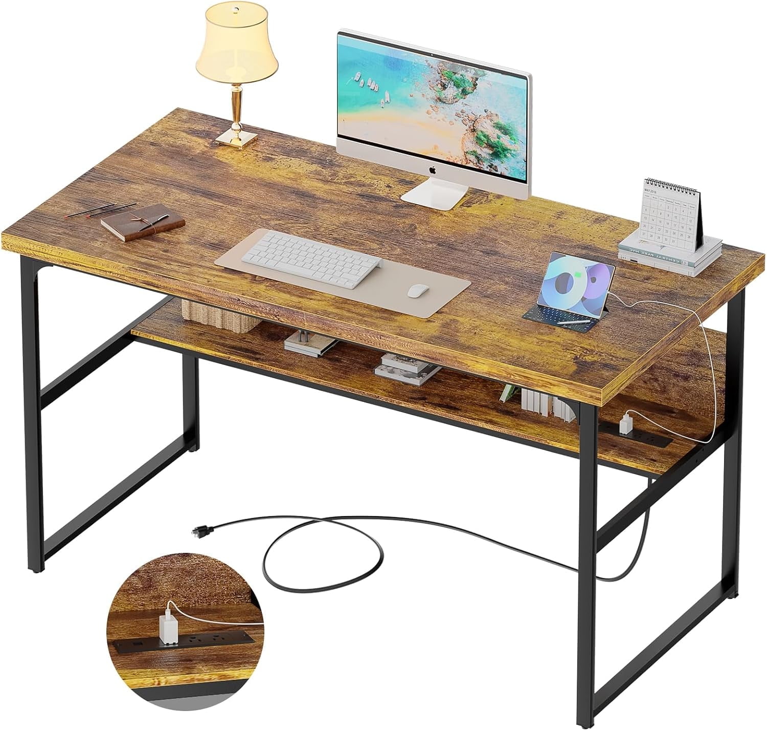 Homieasy Computer Desk with Power Outlets, Executive Desk with Extra ...