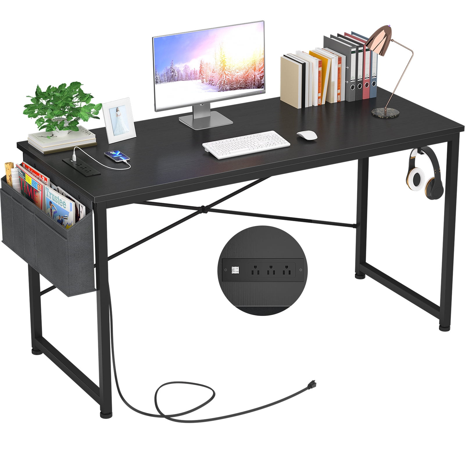 Homieasy 47 Inch Computer Desk with Power Outlets, USB Charger, Gaming ...