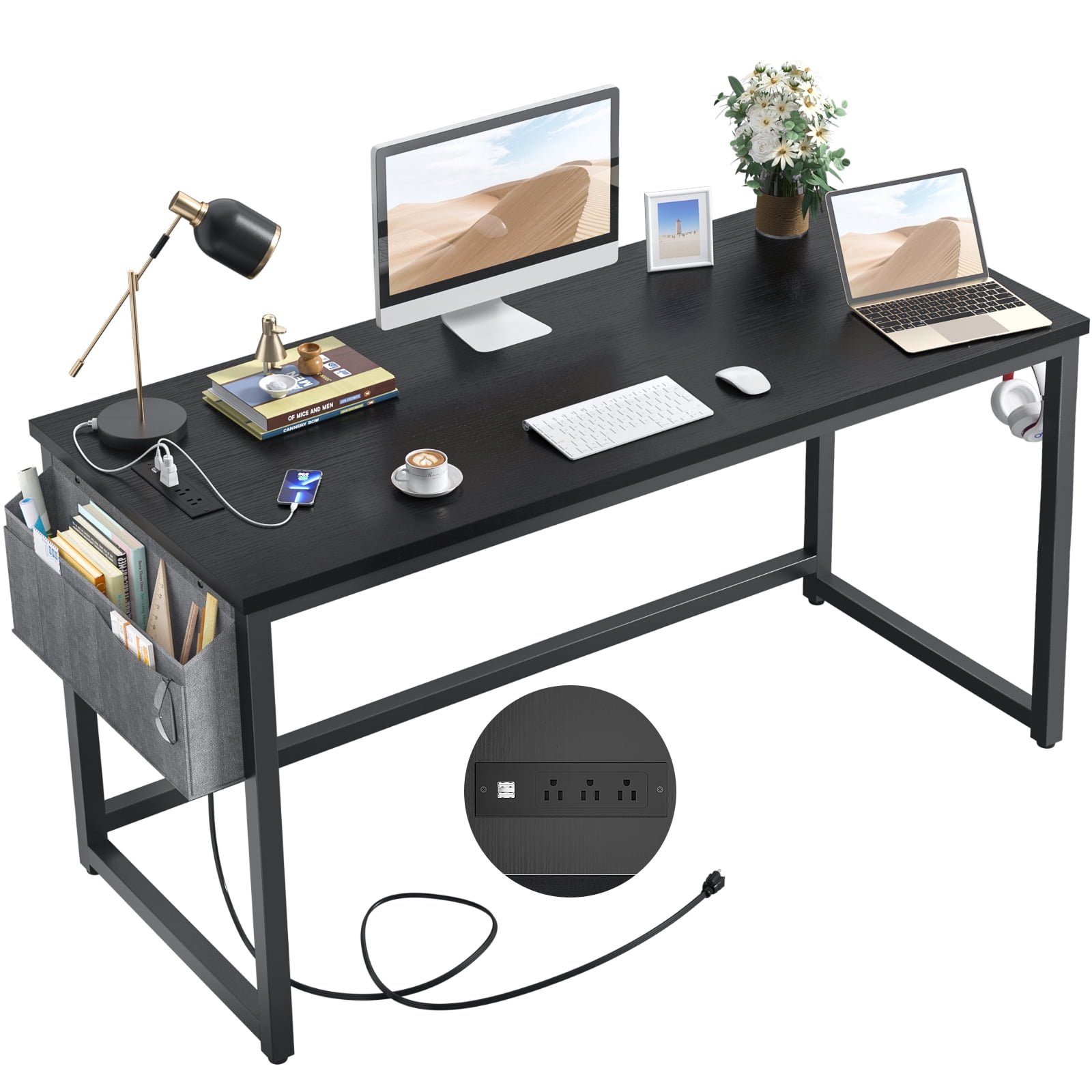 Homieasy Computer Desk with Power Outlets and USB Charging Ports, 47 ...