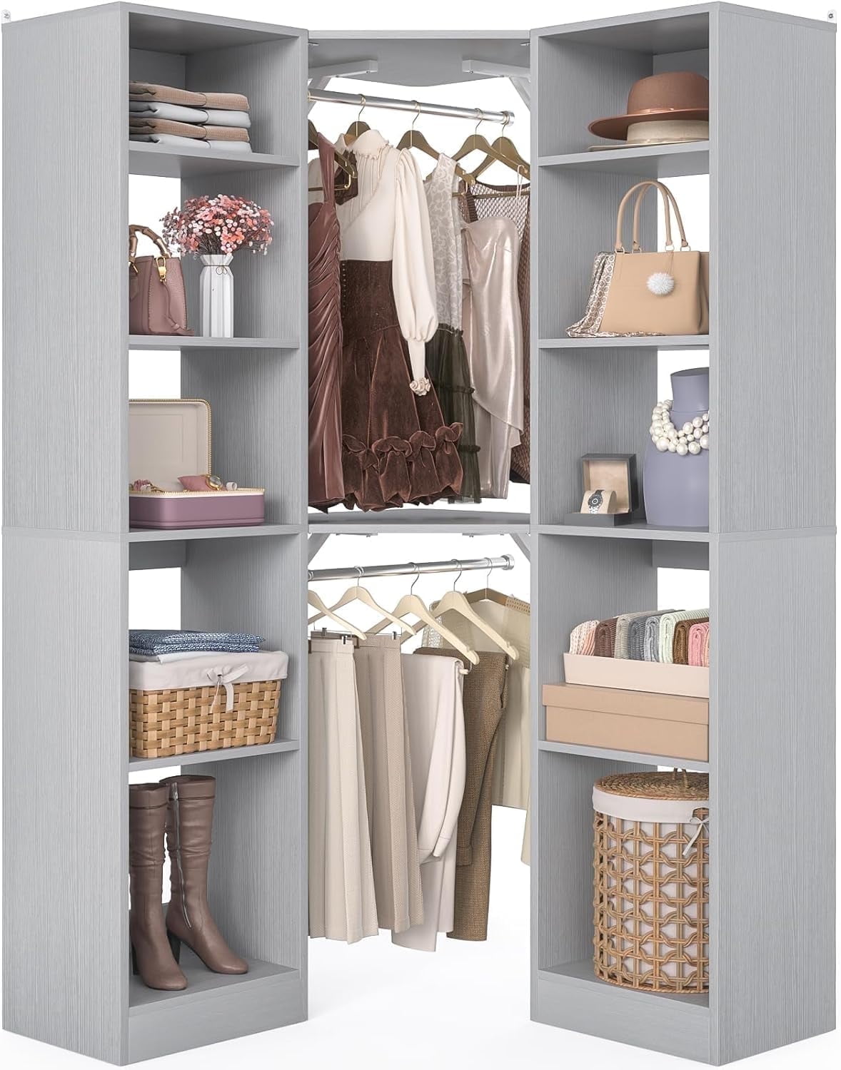Homieasy Corner Closet System with 12 Shelves, 40" Large Corner Closet ...