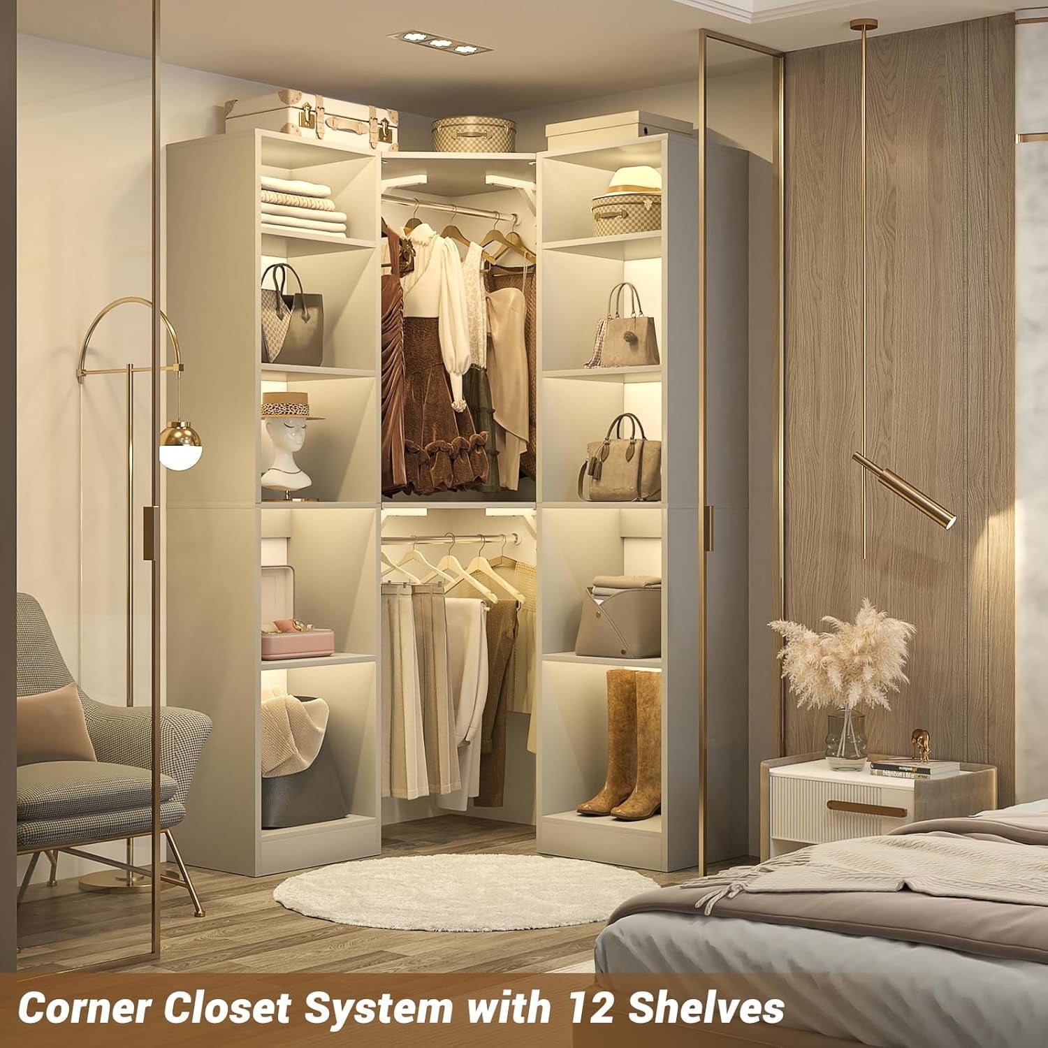 Homieasy Corner Closet System with 12 Shelves, 40" Large Corner Closet ...