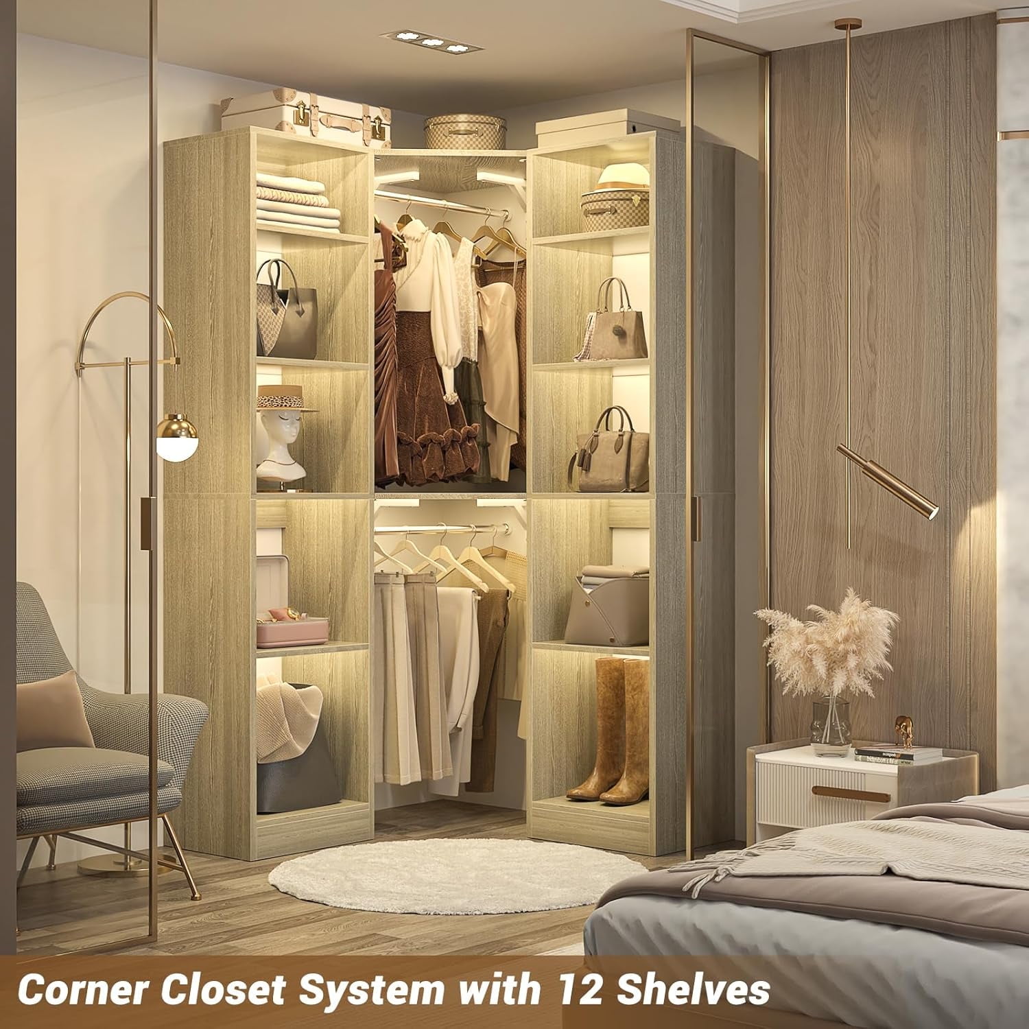 Homieasy Corner Closet System with 12 Shelves, 40" Large Corner Closet ...