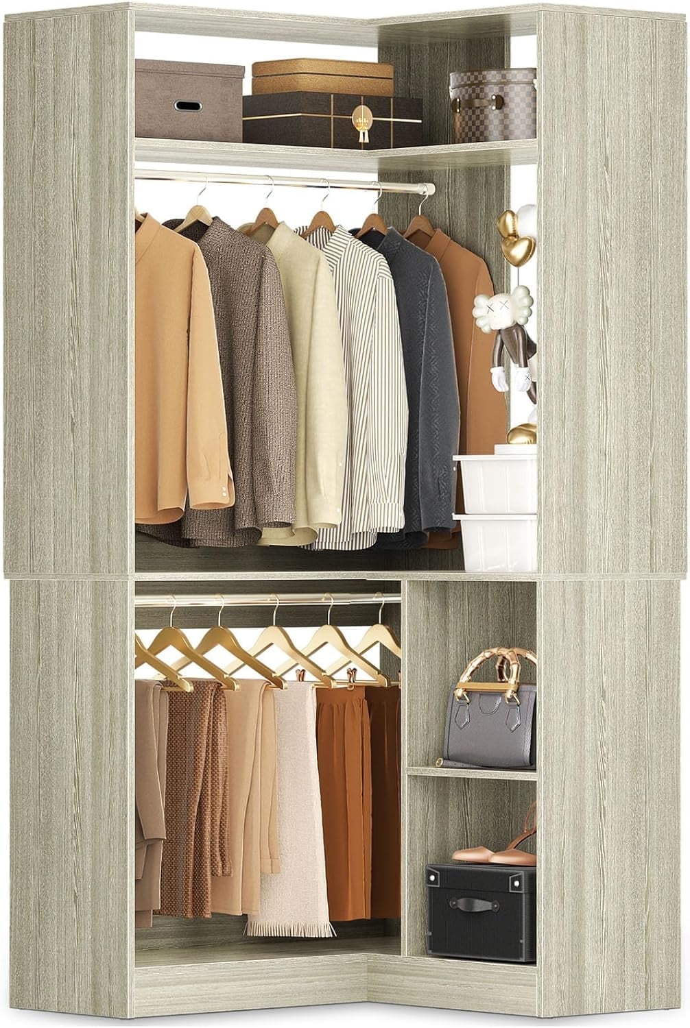 Homieasy Corner Closet System with Shelves, 34’’ Closet Organizer ...